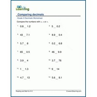 NDLI: Comparing decimals worksheets